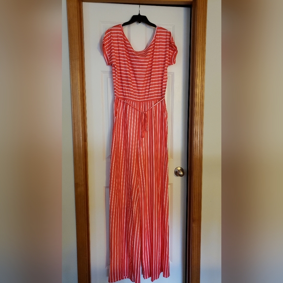 Cato | Pants & Jumpsuits | Coral And White Wide Leg Jumpsuit | Poshmark